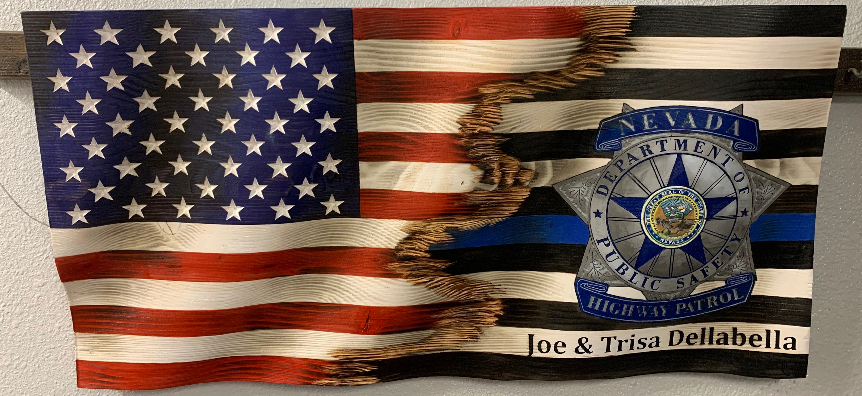 US Law Enforcement Support Flag. Carved Wooden ultra | Etsy