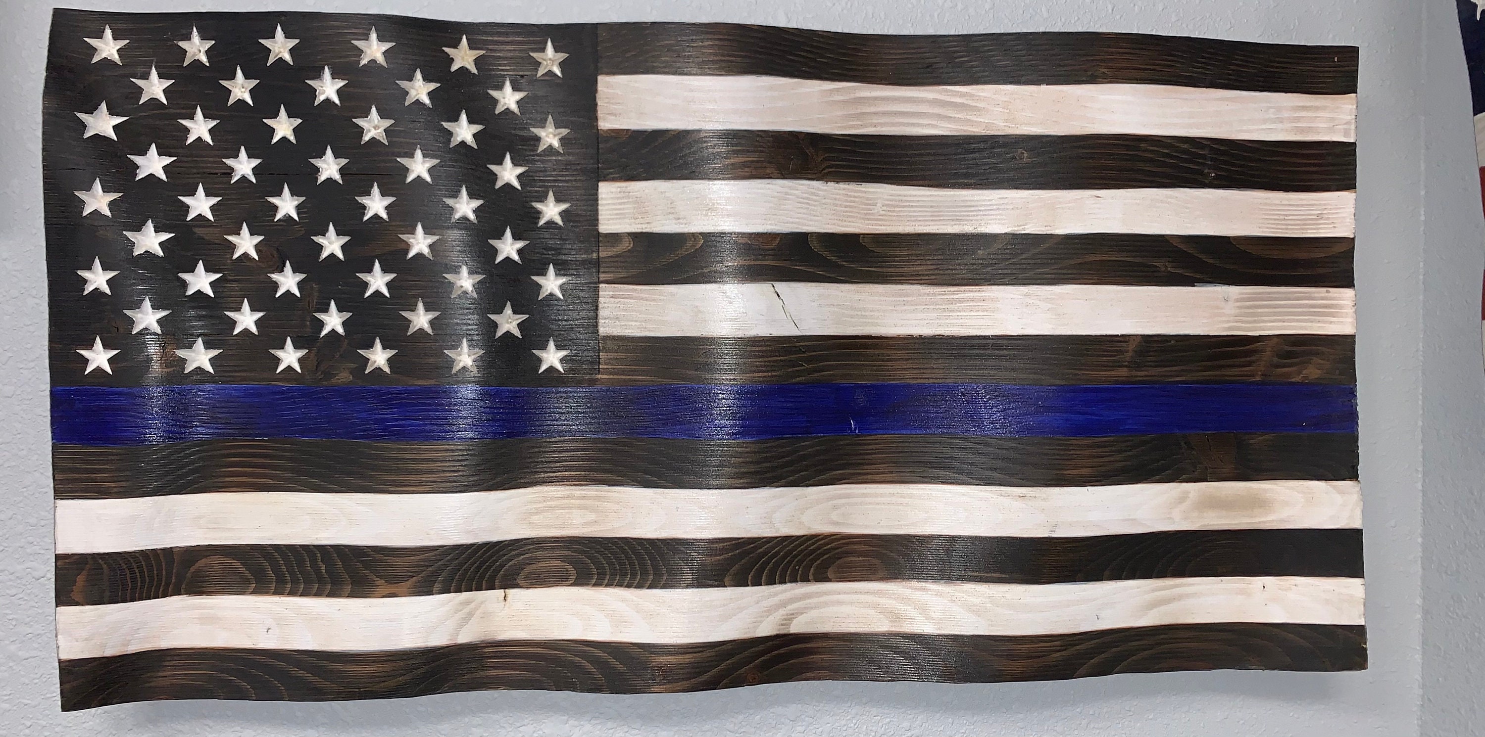US Law Enforcement Support Flag. Carved Wooden ultra | Etsy