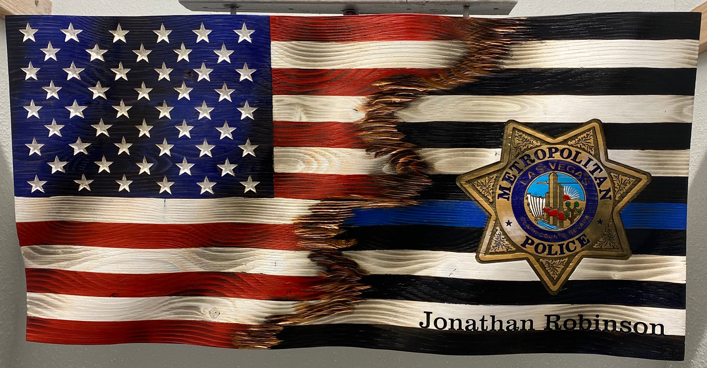US Law Enforcement Support Flag. Carved Wooden ultra | Etsy