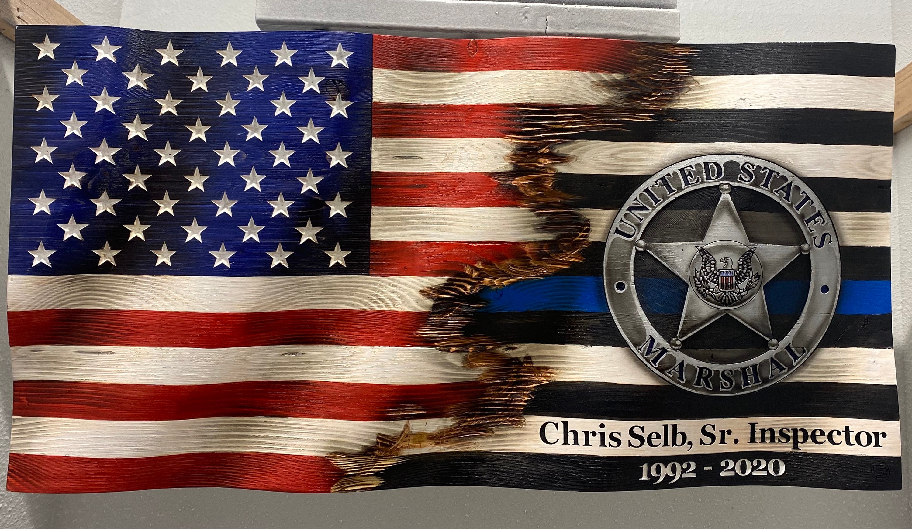 US Law Enforcement Support Flag. Carved Wooden ultra | Etsy