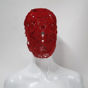 Red Full Face Lace Mask Headdress Custom Masquerade Mask Handmade ...