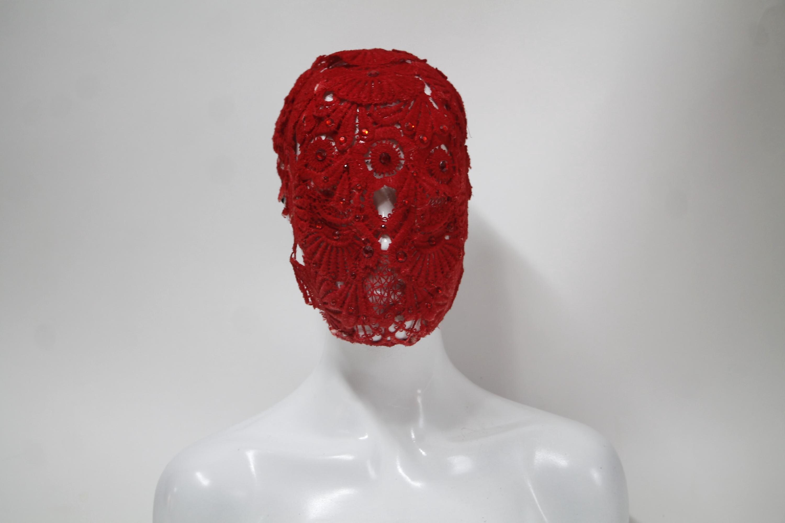 Red Full Face Lace Mask Headdress Custom Masquerade Mask Handmade ...