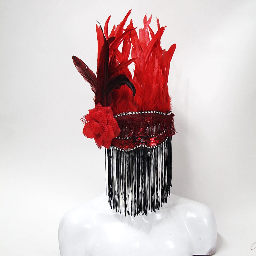 Red Full Face Fringe Mask ,venetian Masquerade Mask Whith Feathers - Etsy