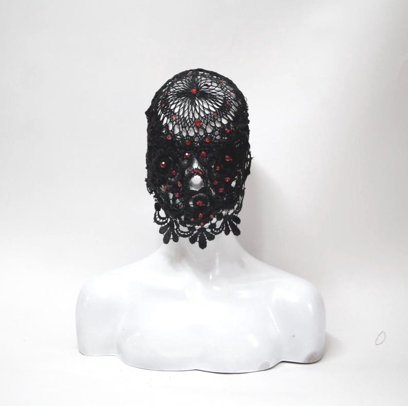 Black Gothic Full Face Lace Mask Headdress Custom Masquerade Mask ...