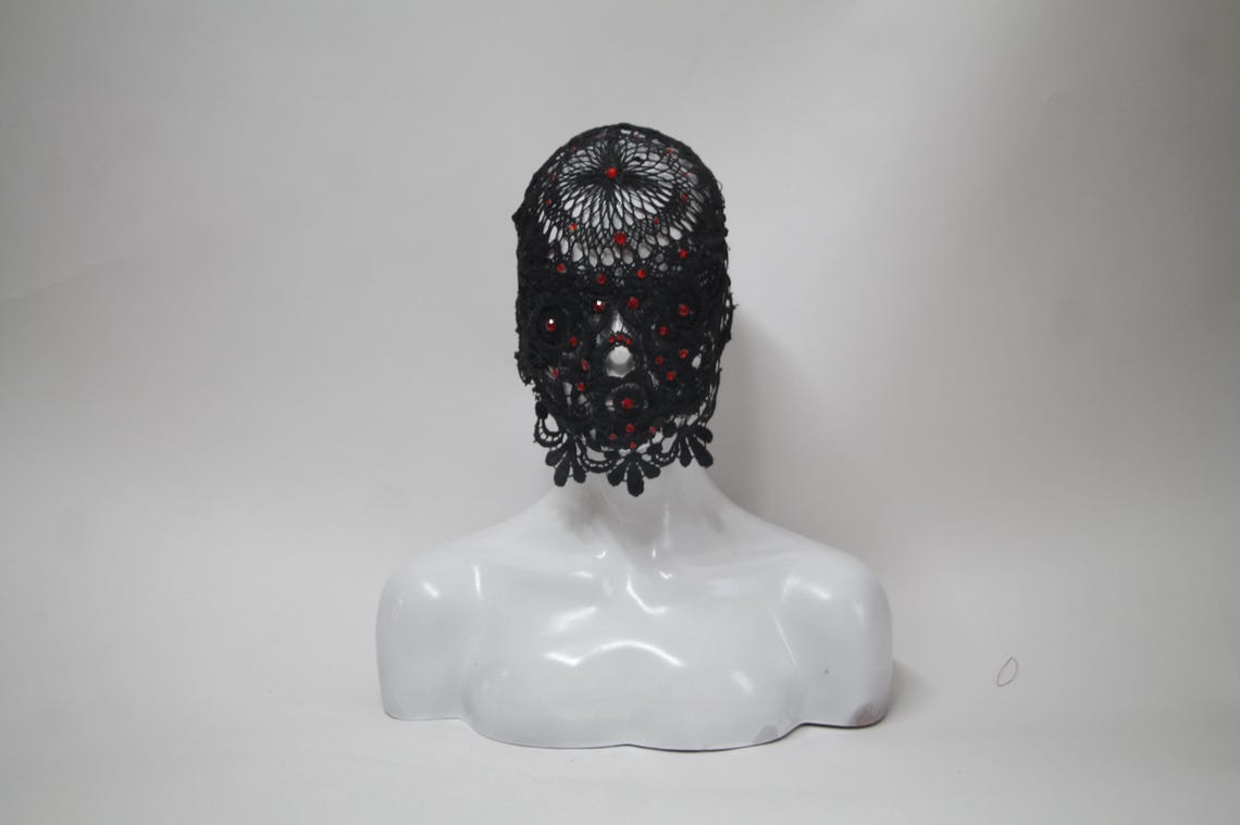 Black Gothic Full Face Lace Mask Headdress Custom Masquerade Mask ...