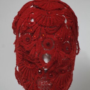 Red Full Face Lace Mask Headdress Custom Masquerade Mask Handmade ...