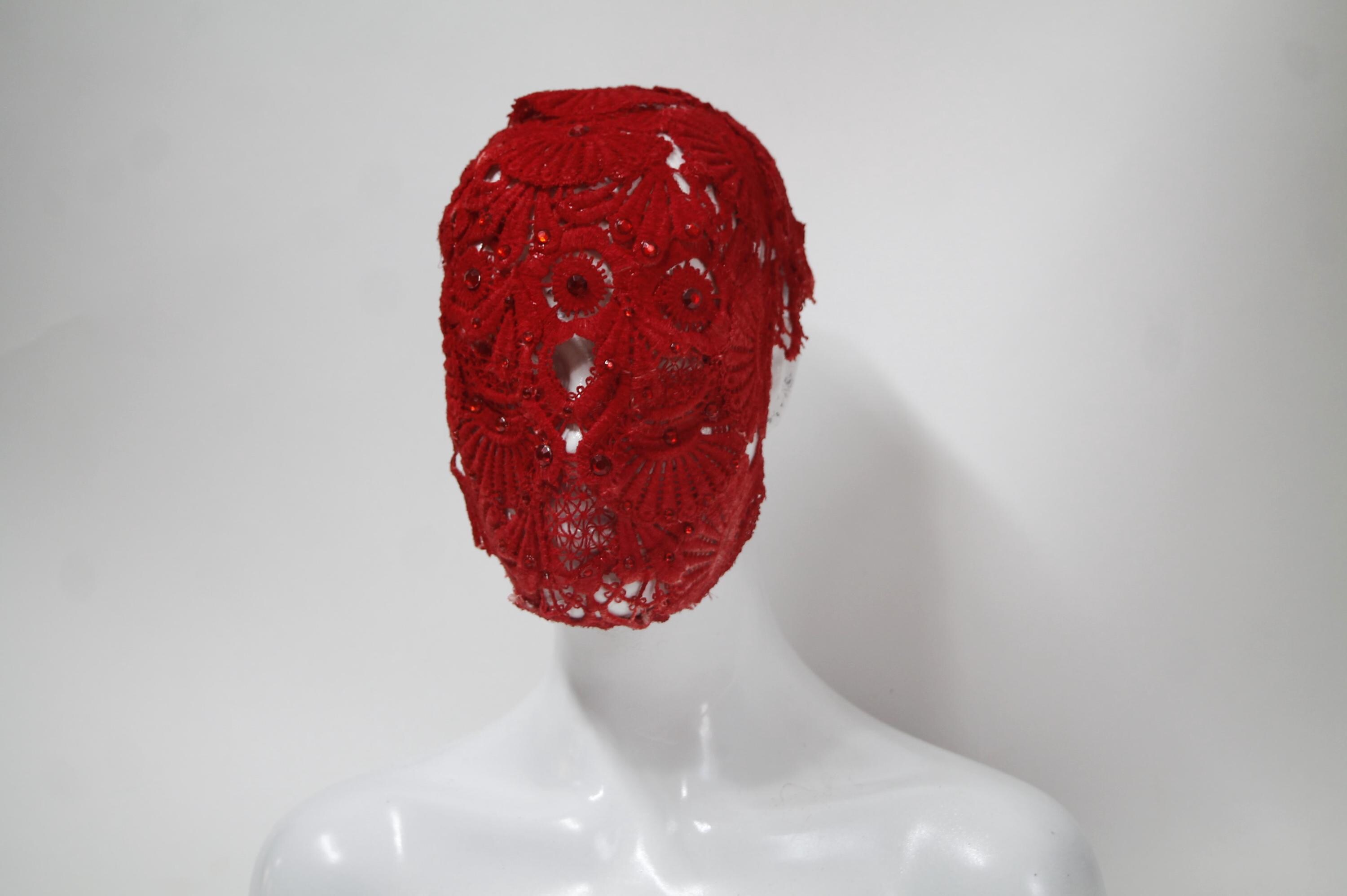 Red Full Face Lace Mask Headdress Custom Masquerade Mask Handmade ...