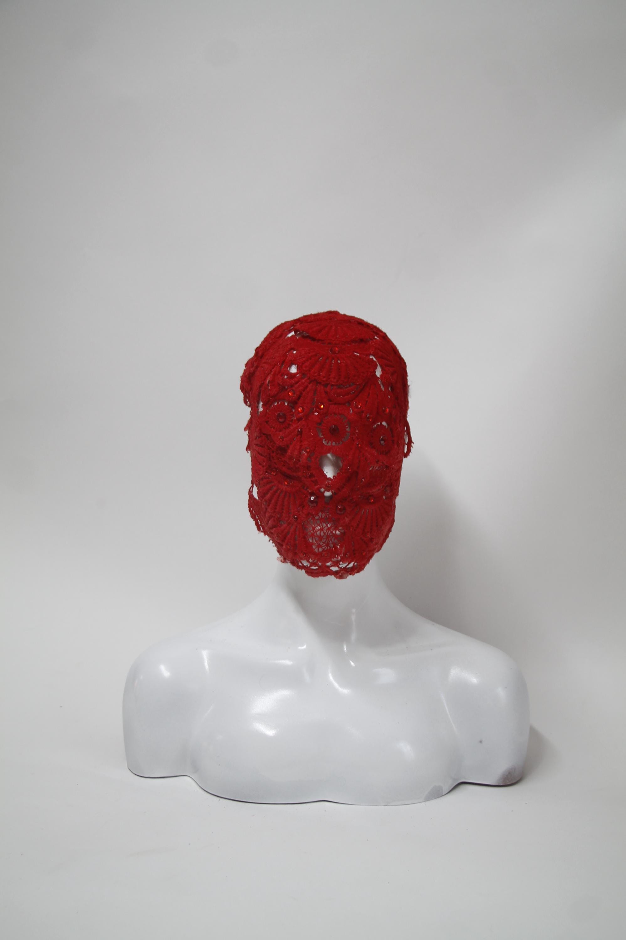 Red Full Face Lace Mask Headdress Custom Masquerade Mask Handmade ...
