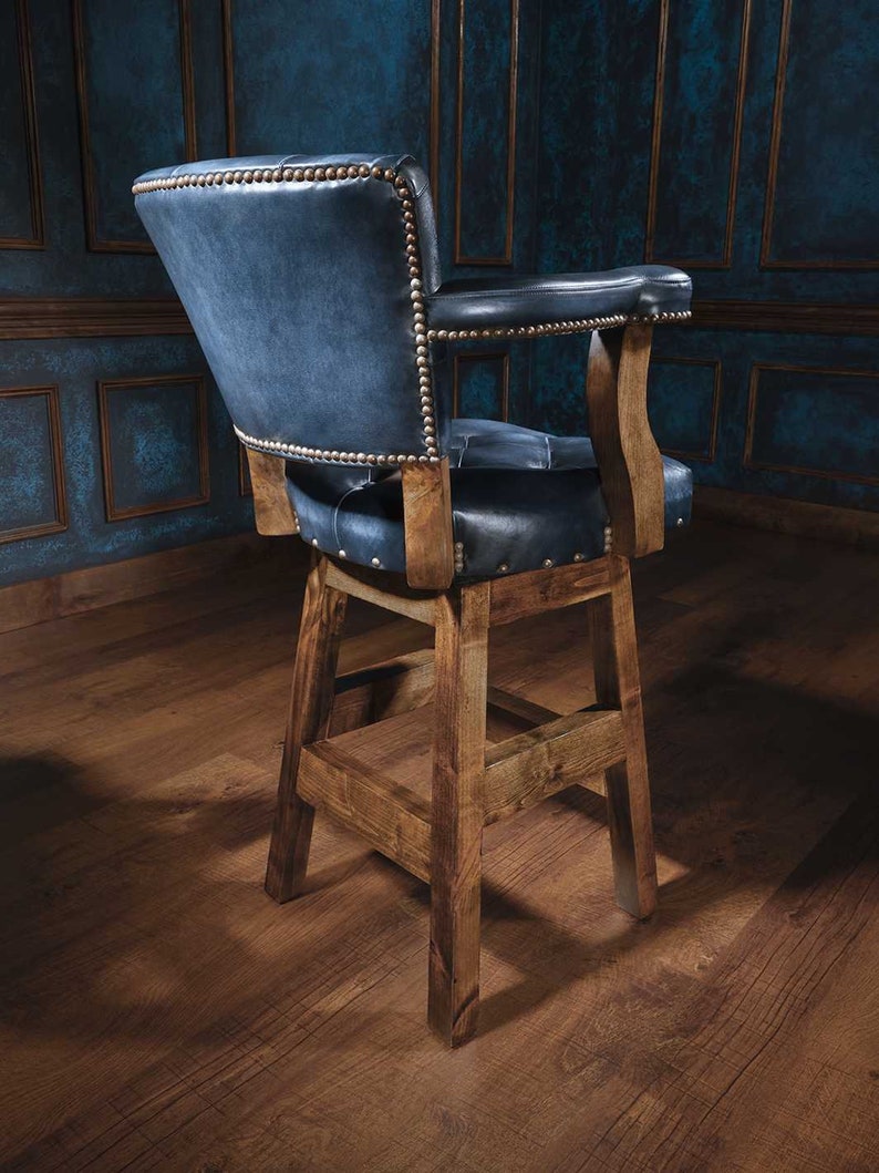 Burnished Blue Chisum Tufted Leather Bar Stool - Etsy