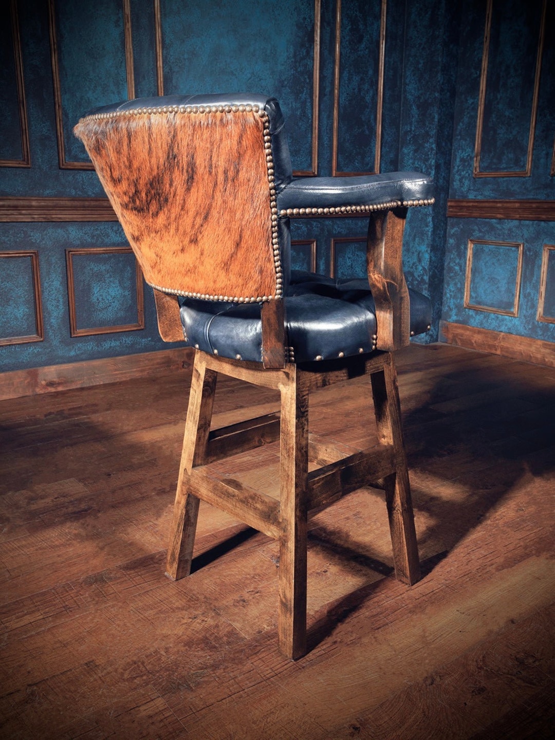 La Jolla Blue Leather Bar Stool - Etsy