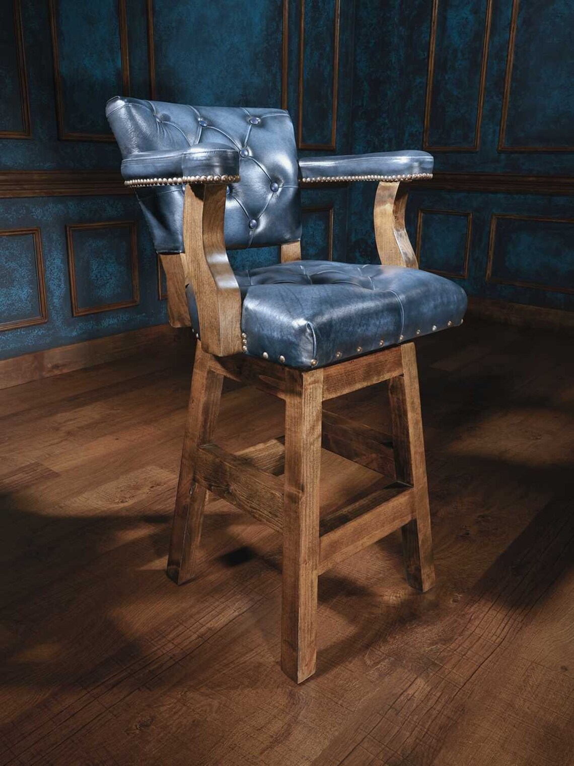 Burnished Blue Chisum Tufted Leather Bar Stool - Etsy