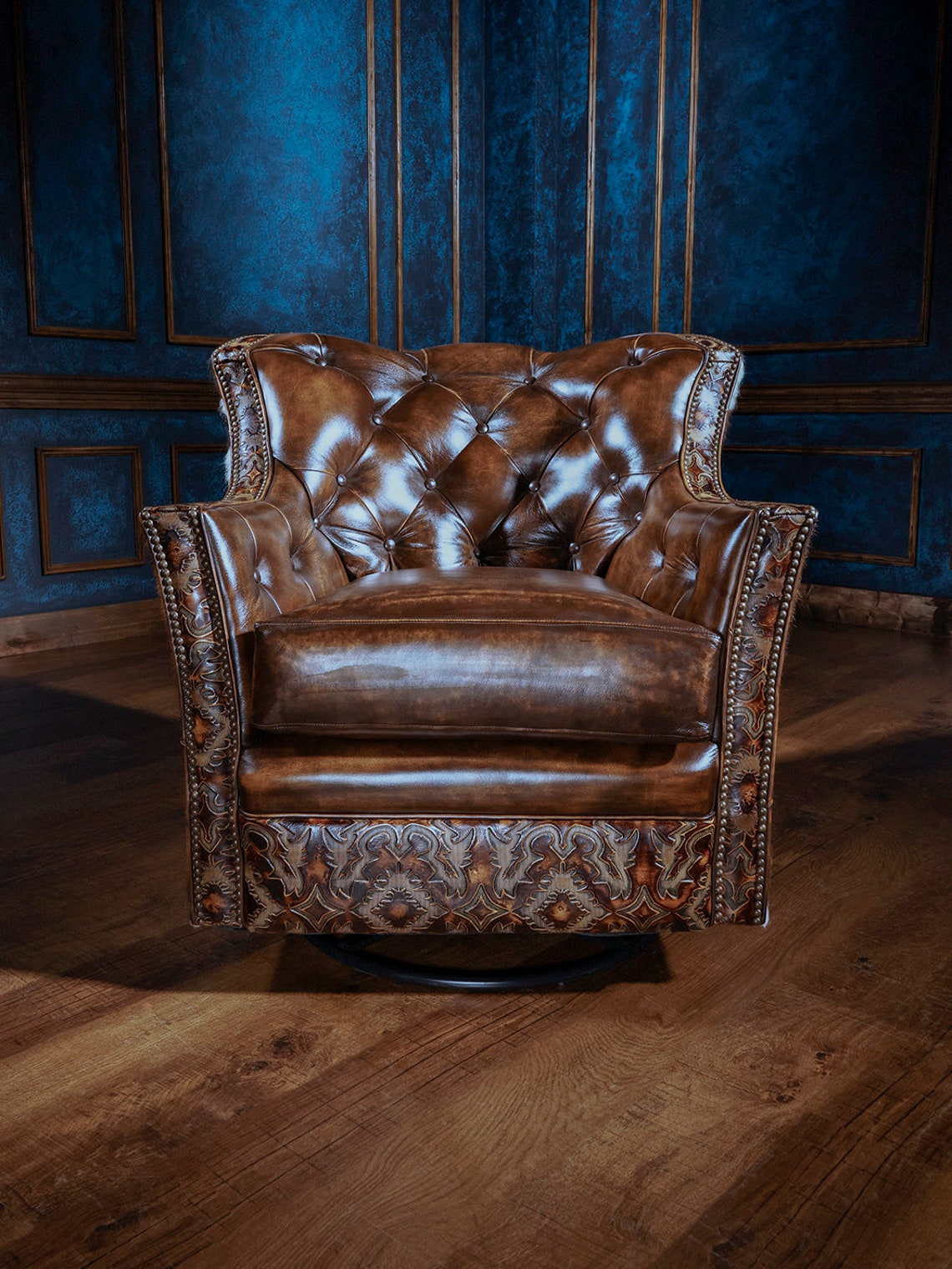 Rustic Ranch Leather Swivel Chair - Etsy