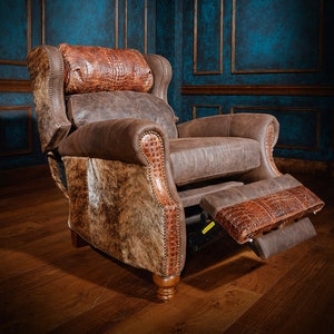 Antique Western Leather & Cowhide Recliner - Etsy