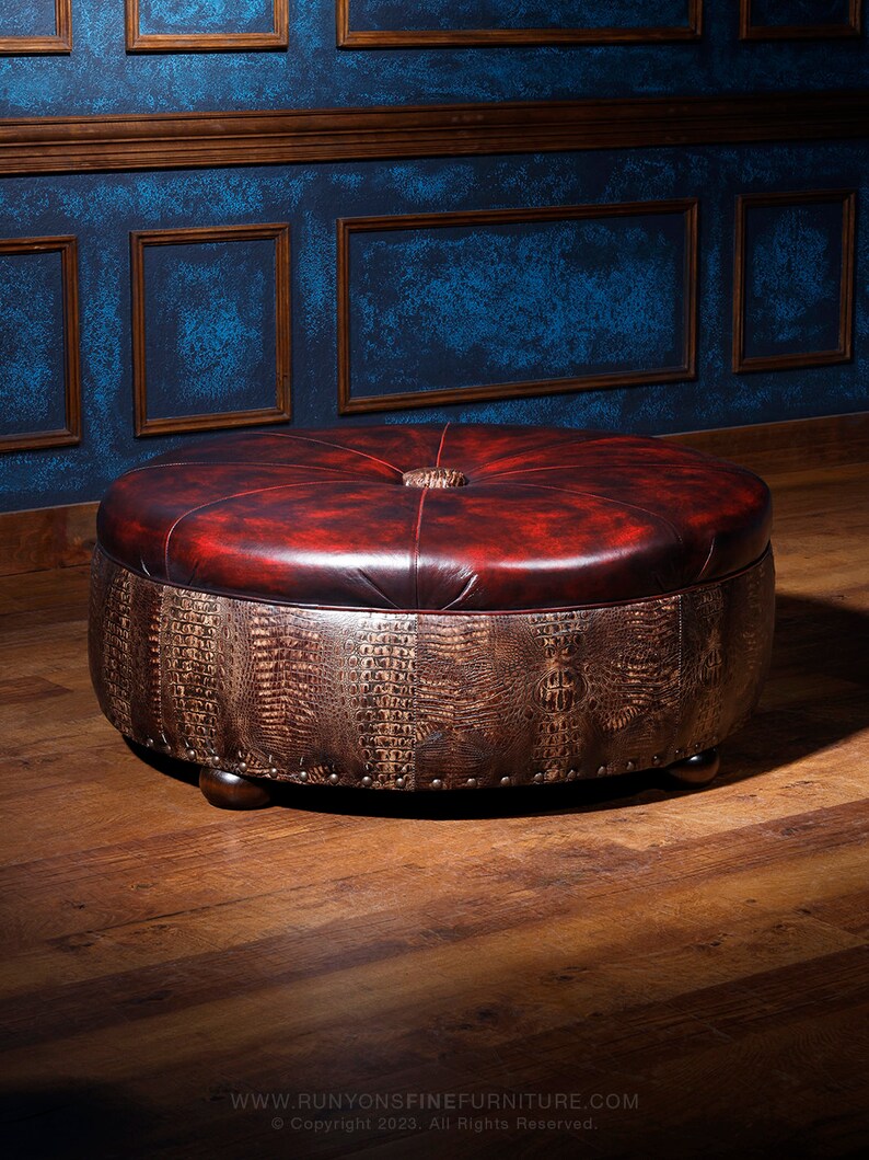 Burnished Hacienda Red Leather Ottoman - Etsy