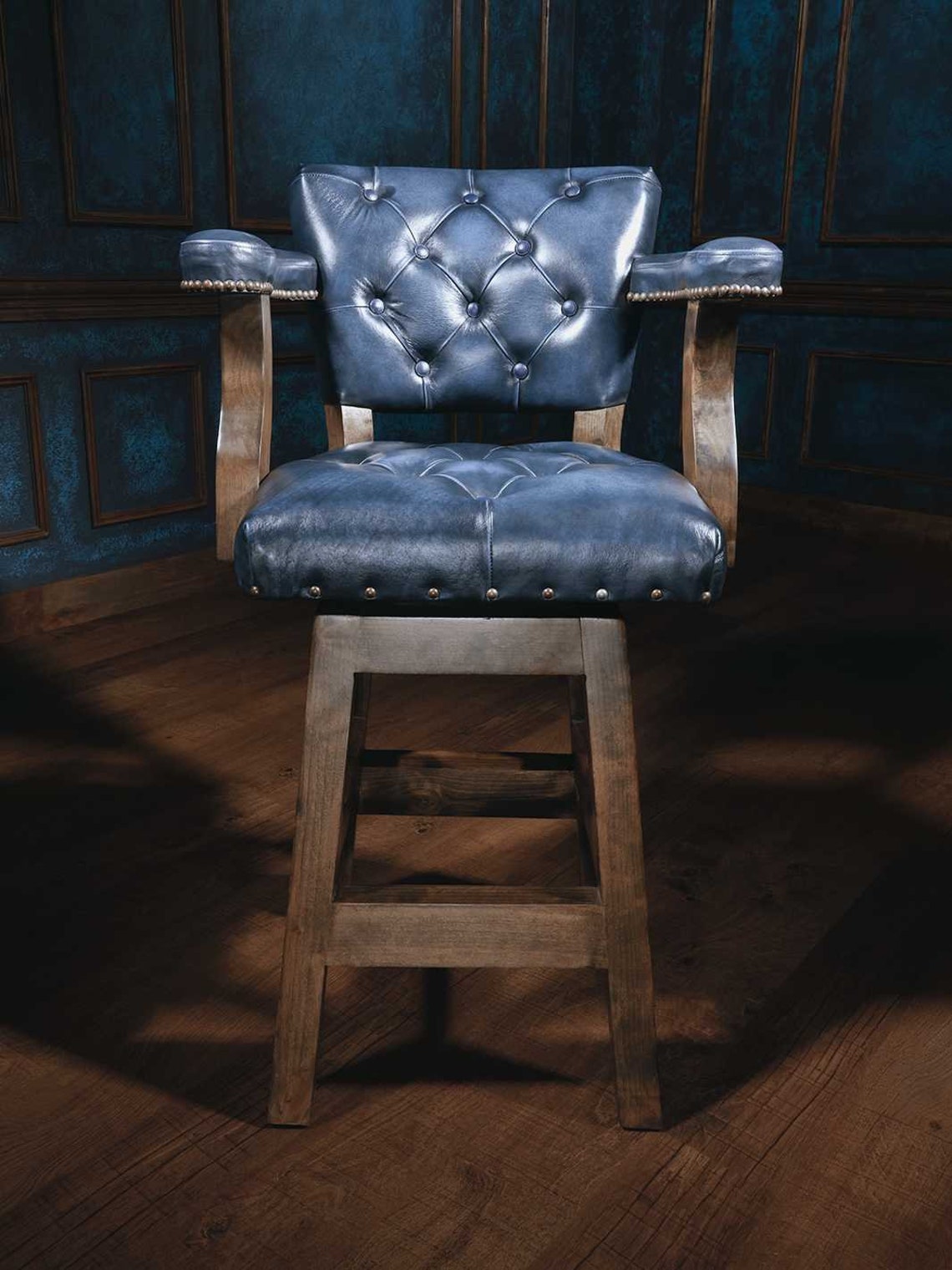 Burnished Blue Chisum Tufted Leather Bar Stool - Etsy