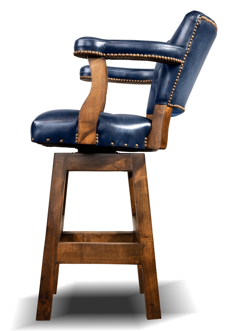 Burnished Blue Tufted Leather Swivel Bar Stool - Etsy