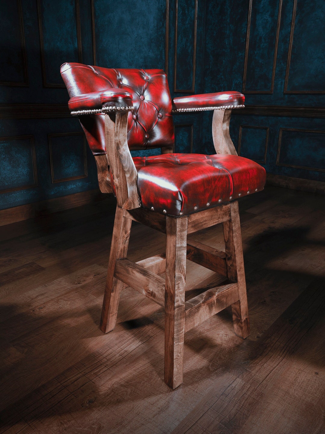 Hacienda Chisum Tufted Leather Bar Stool - Etsy