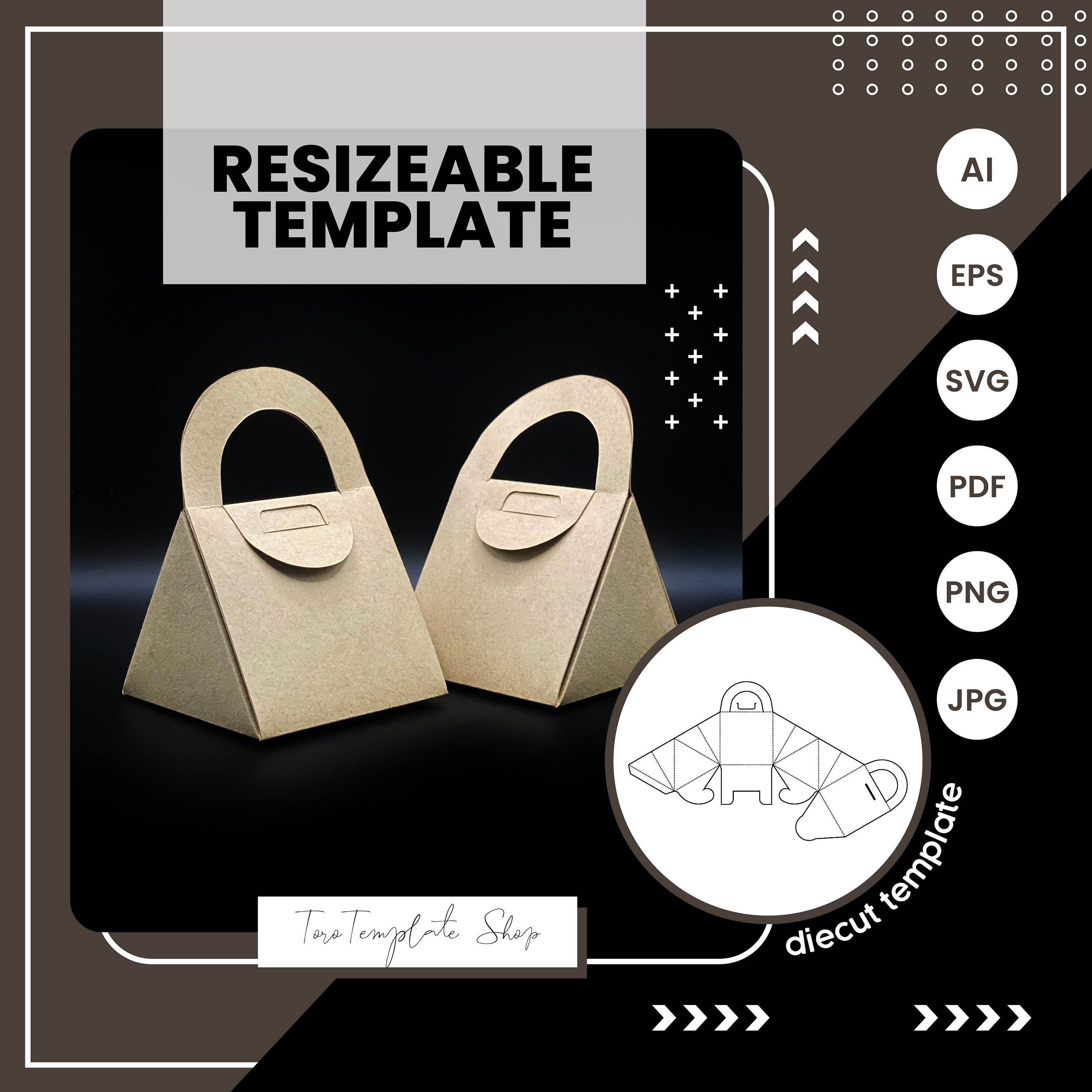 Triangle Box With Handle Template, Cookies Box Template, Gift Box ...