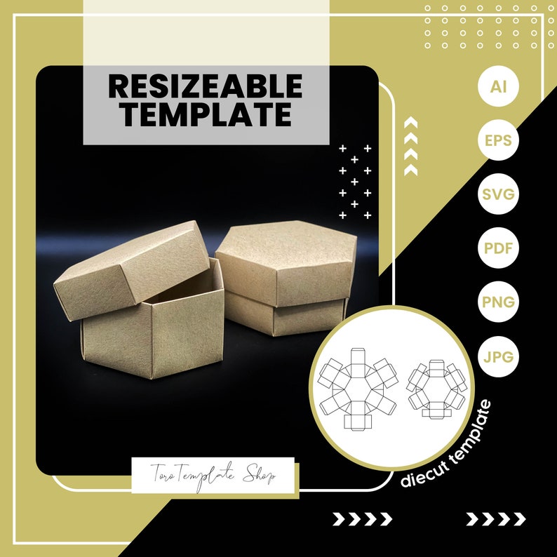 Hexagon Box With Lid Template, Cookies Box Template, Gift Box Template ...