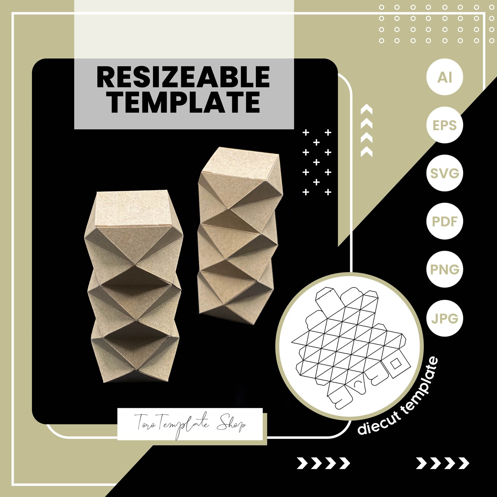 Zigzag Box Template, Gift Box Template, Candy Box Template, Resizeable ...