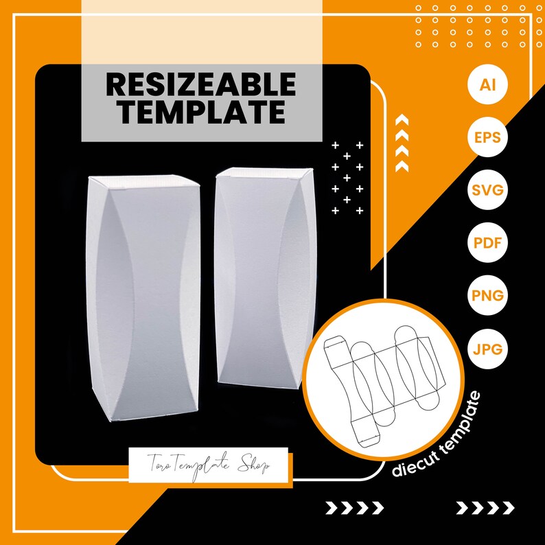 Curved Box Template, Gift Box Template, Candy Box Template, Resizeable ...