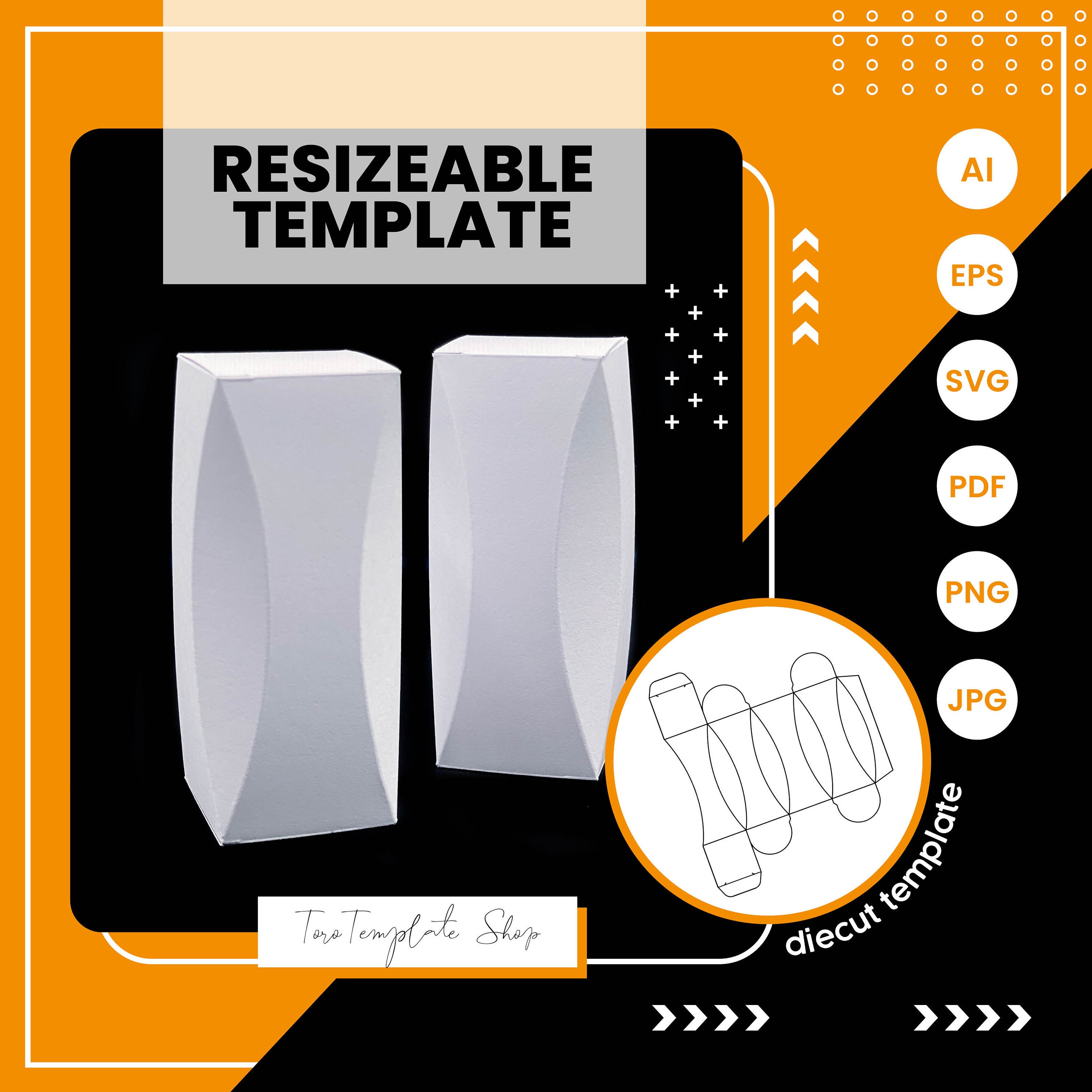 Curved Box Template, Gift Box Template, Candy Box Template, Resizeable ...