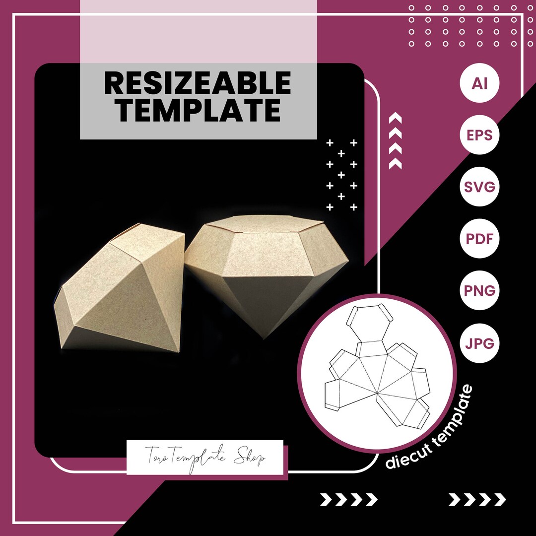 Diamond Shape Box Template, Gift Box Template, Candy Box Template ...