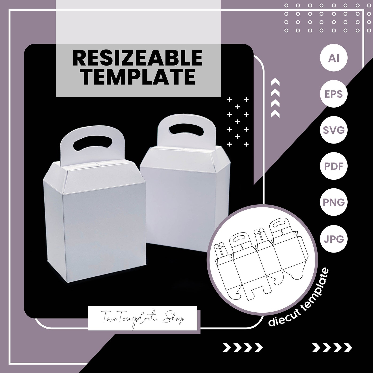 Box With Handle Template, Gift Box Template, Candy Box Template ...