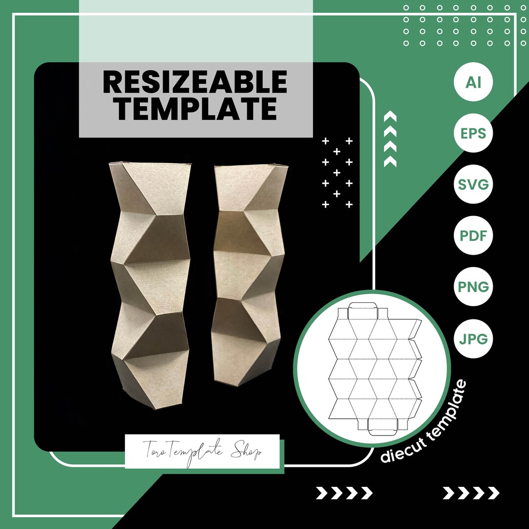 Zigzag Box Template, Gift Box Template, Candy Box Template, Resizeable ...