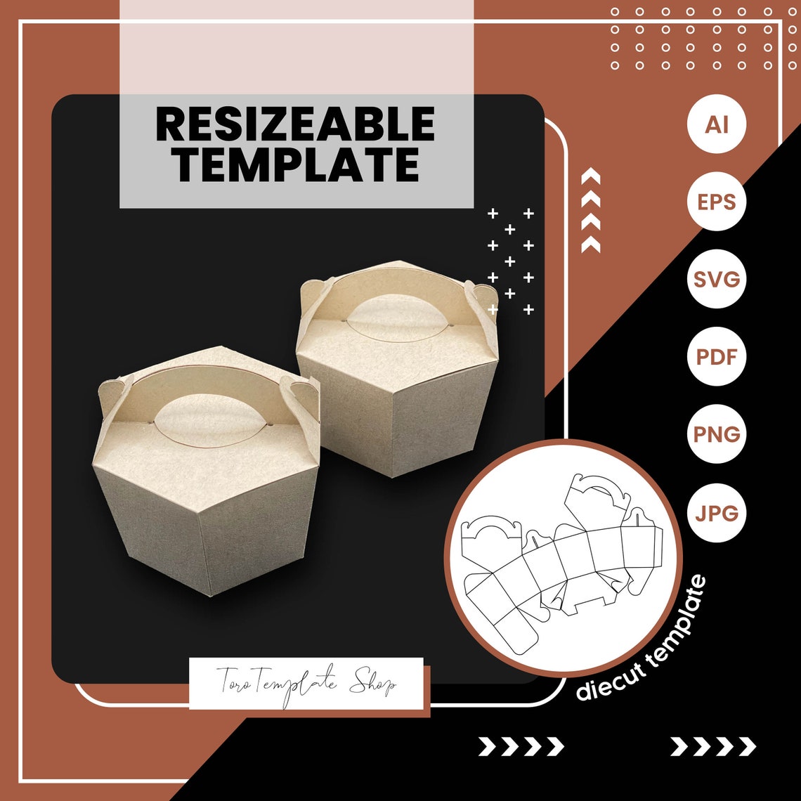 Hexagon Box With Handle Template, Gift Box Template, Candy Box Template ...