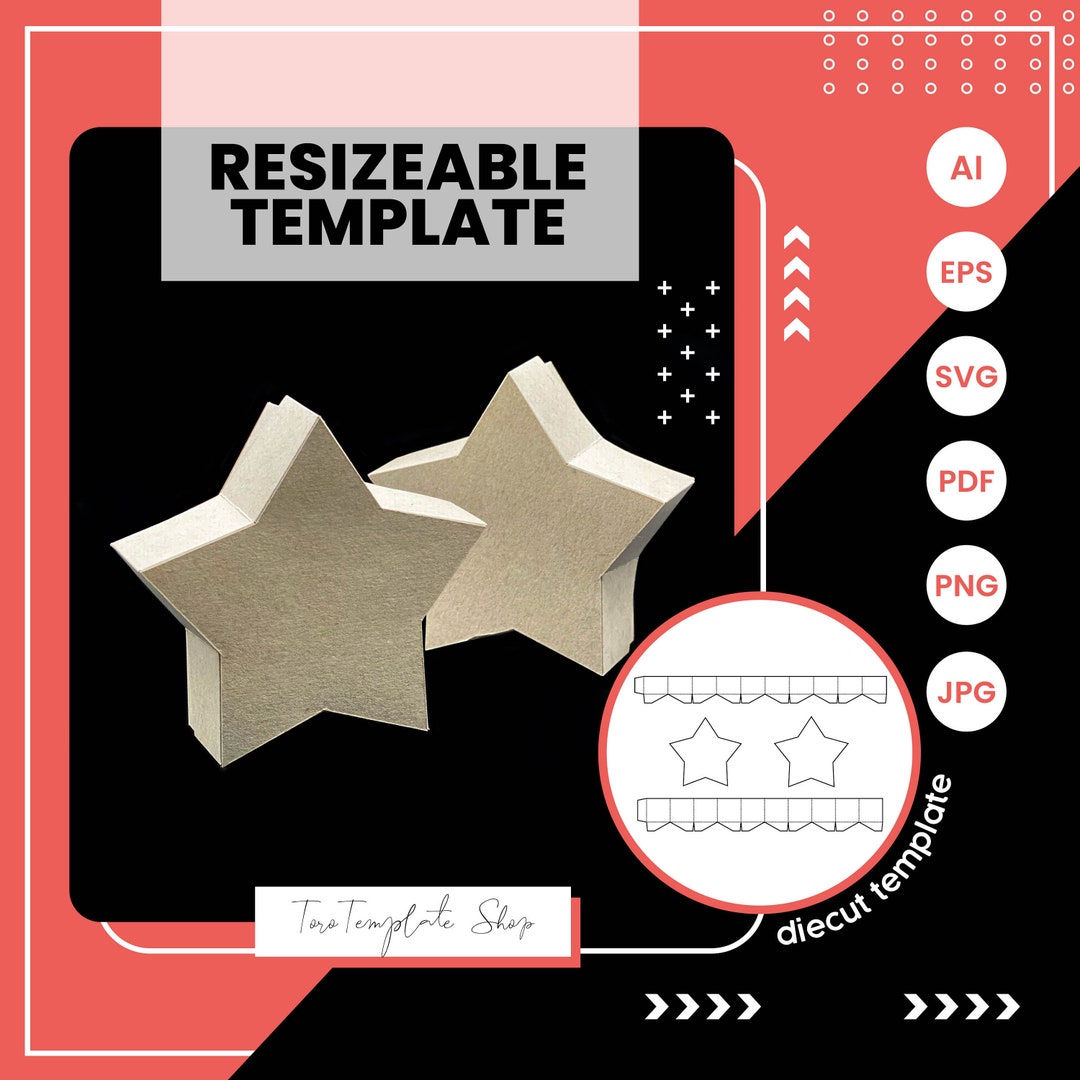 Star Shape Box With Lid Template, Gift Box Template, Candy Box Template ...