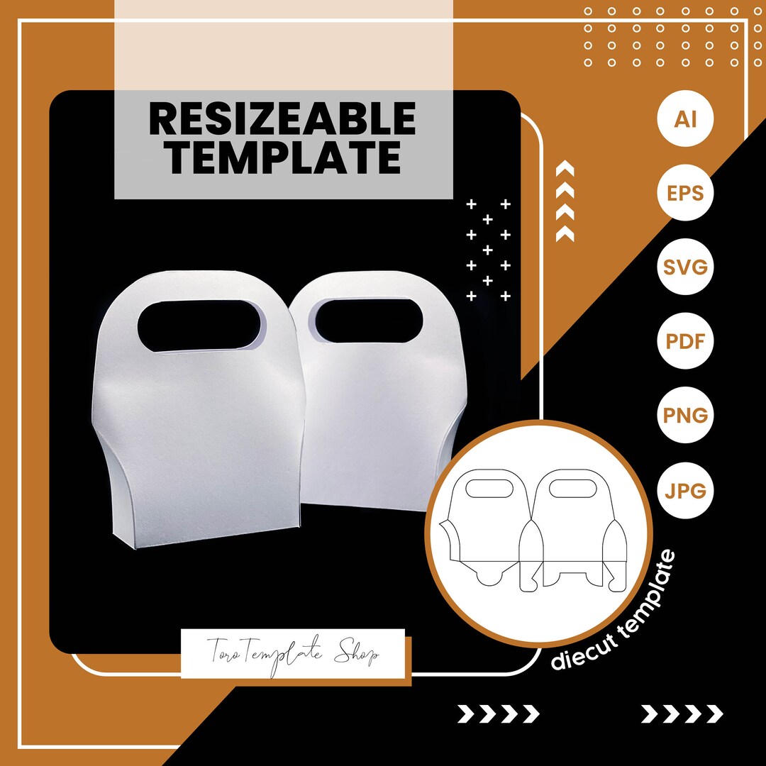 Curved Handle Box Template: Resizeable Gift/candy/cookie Box (digital ...