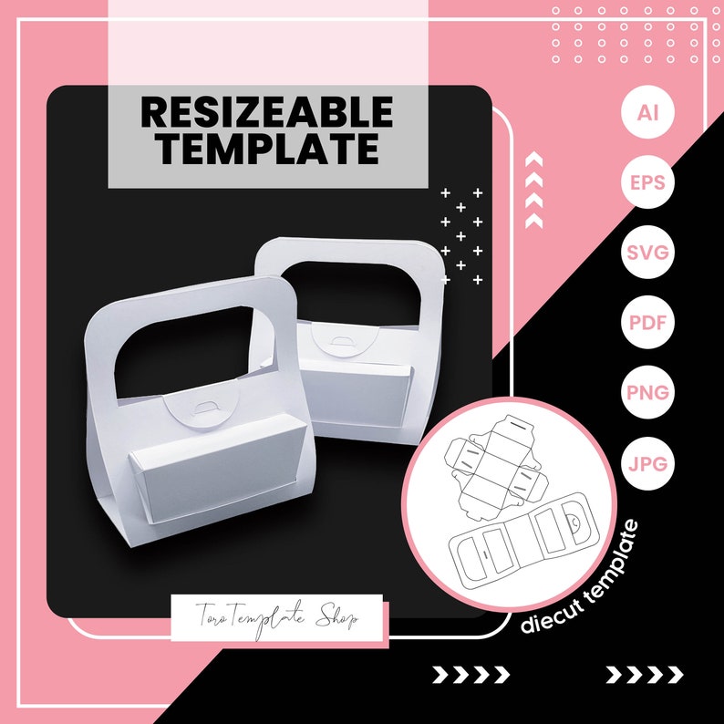 Food Box With Handle Template, Cookie Box Template, Resizeable Template ...