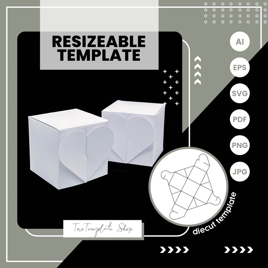 Square Heart Box Template, Gift Box Template, Candy Box Template ...