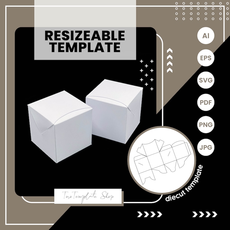 Square Box Template, Gift Box Template, Candy Box Template, Resizeable ...