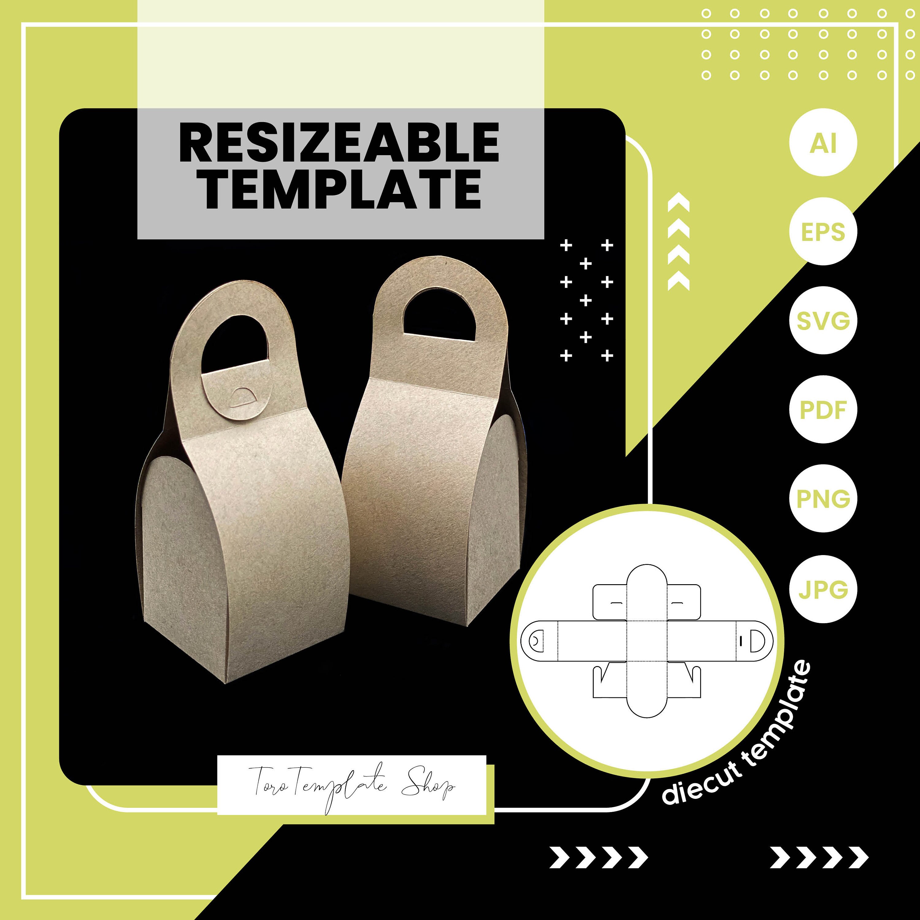 Box With Handle Template, Gift Box Template, Candy Box Template ...