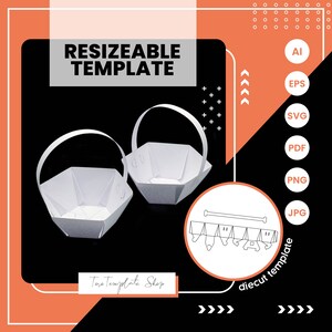 Basket Box With Handletemplate, Basket Gift Box Template, Basket Candy ...