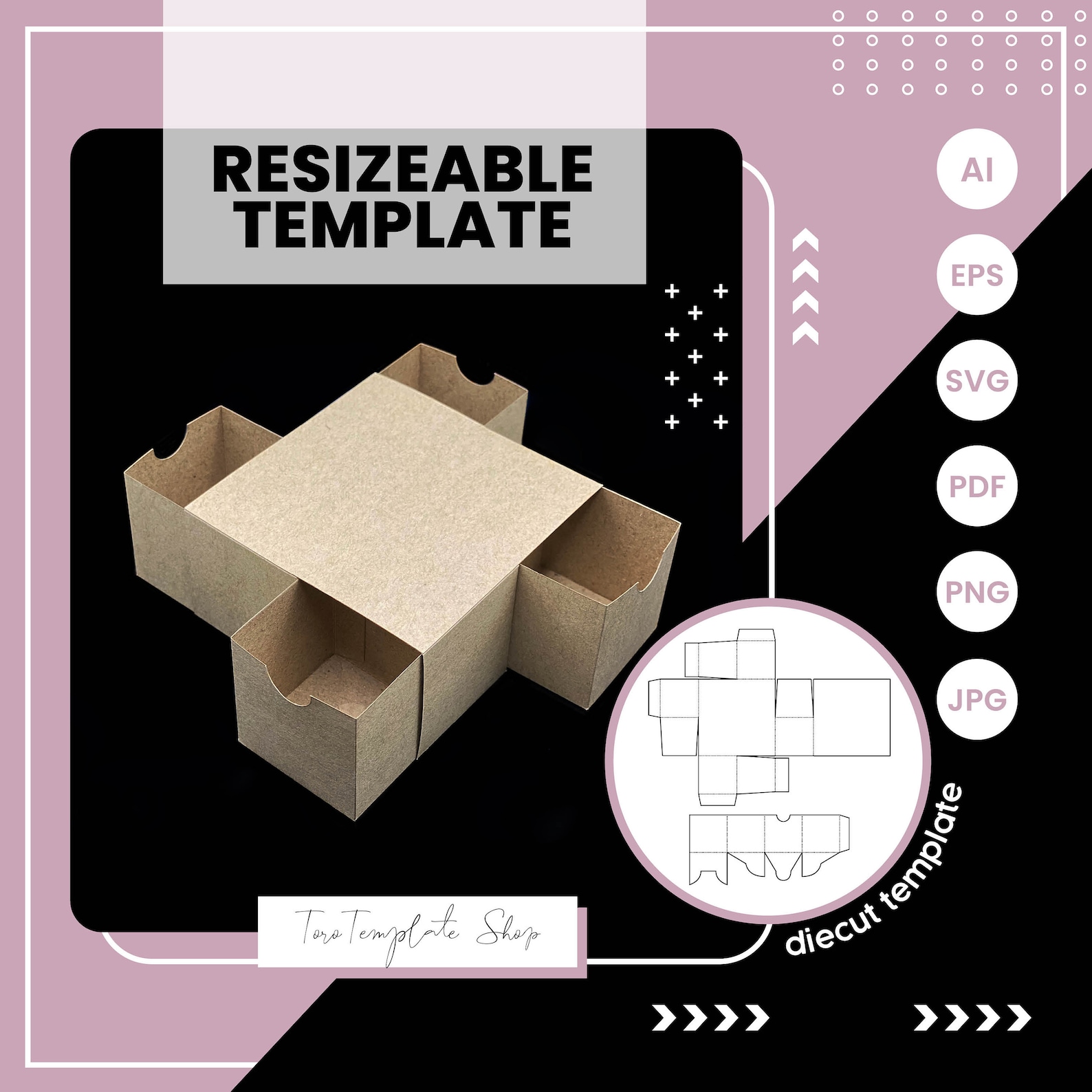 4-drawer Box Template: Resizeable Gift/candy/cookie Box (digital ...