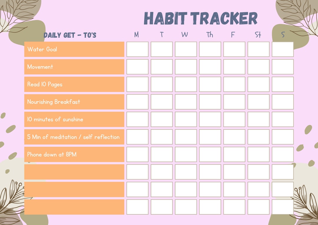 Self Care Daily Habit Tracker - Etsy