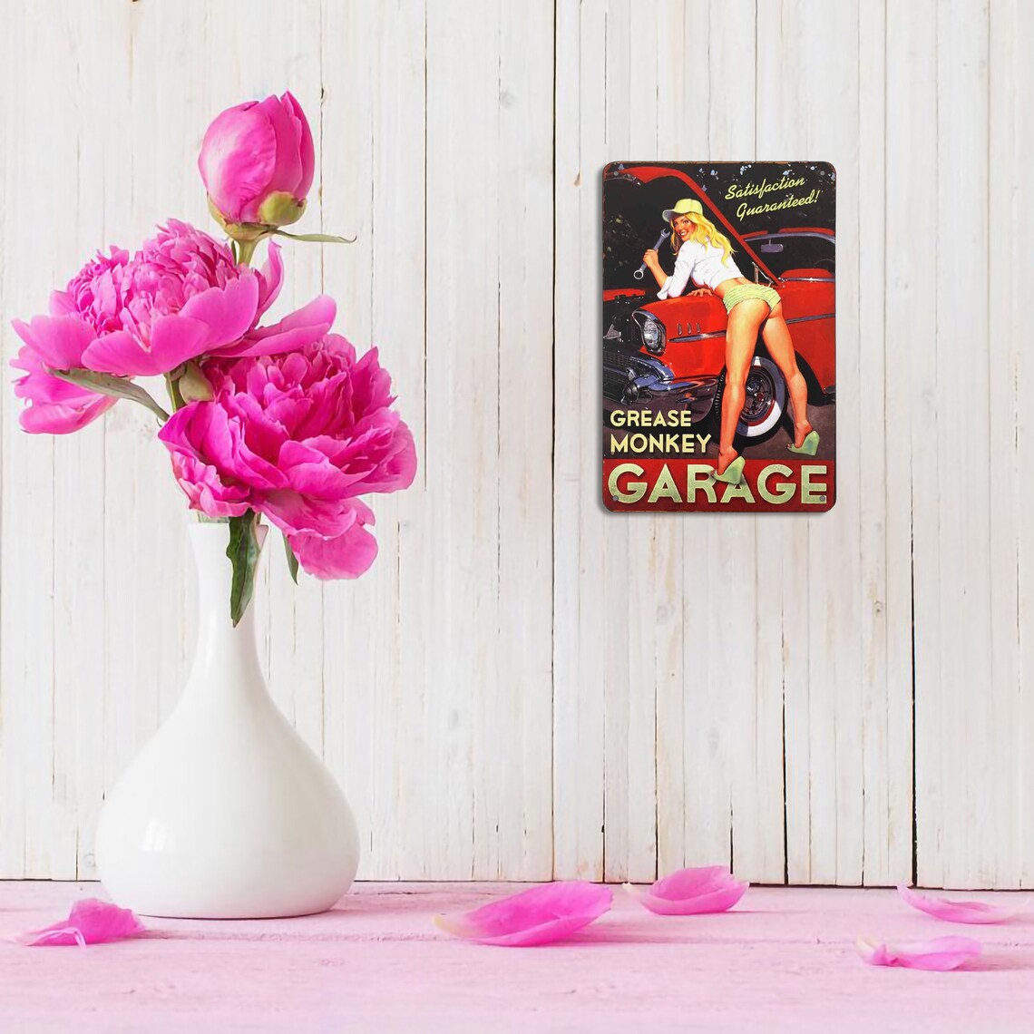 Garage Pin Up Girl Tin Sign Vintage Car With Sexy Ass Woman Etsy