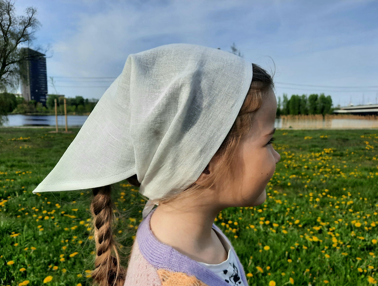Kids Head Scarf, Girl Head Wrap for Summer, Linen Kerchief, Child ...