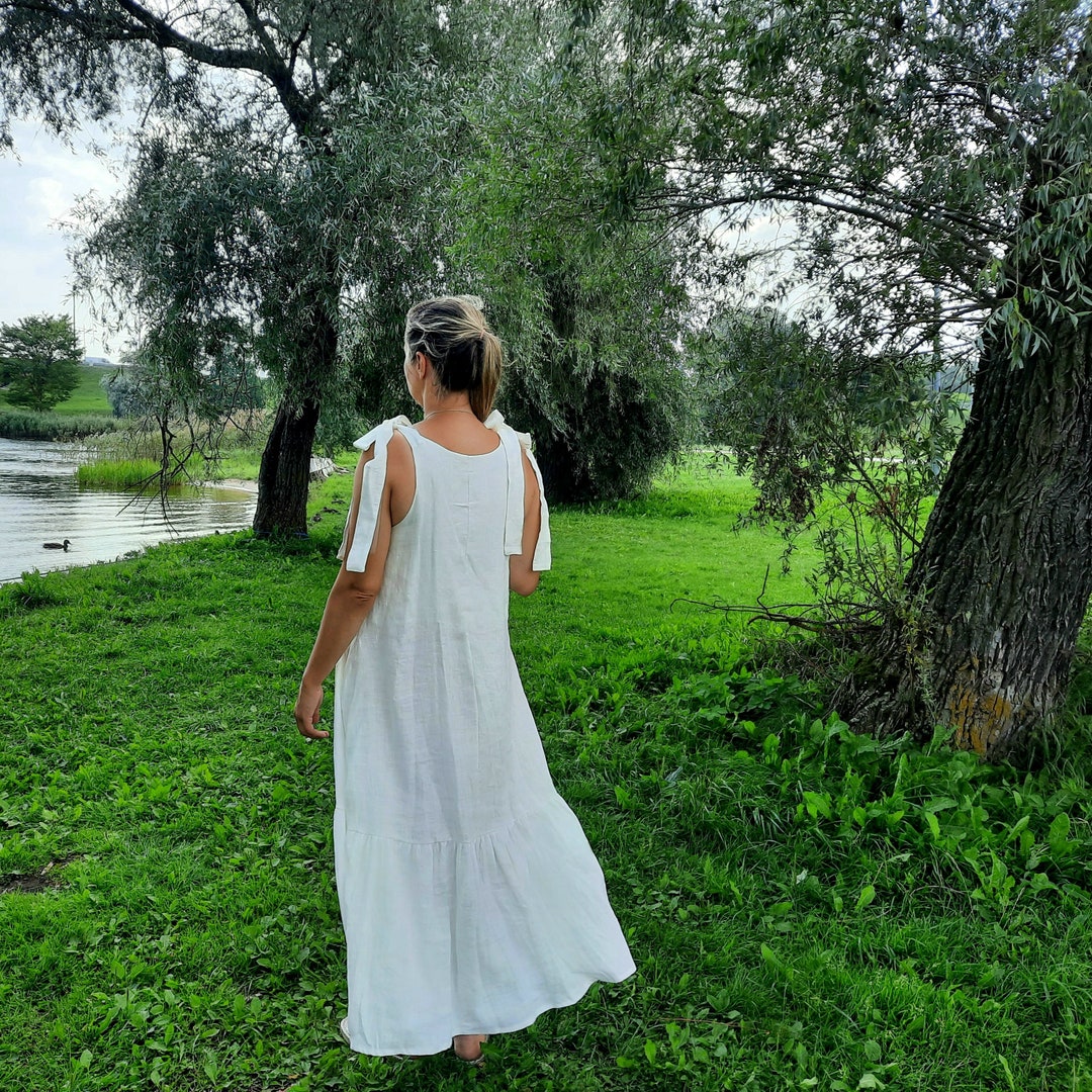 White Linen Dress. Linen Maxi White Dress. Linen Wedding Dress. Boho ...