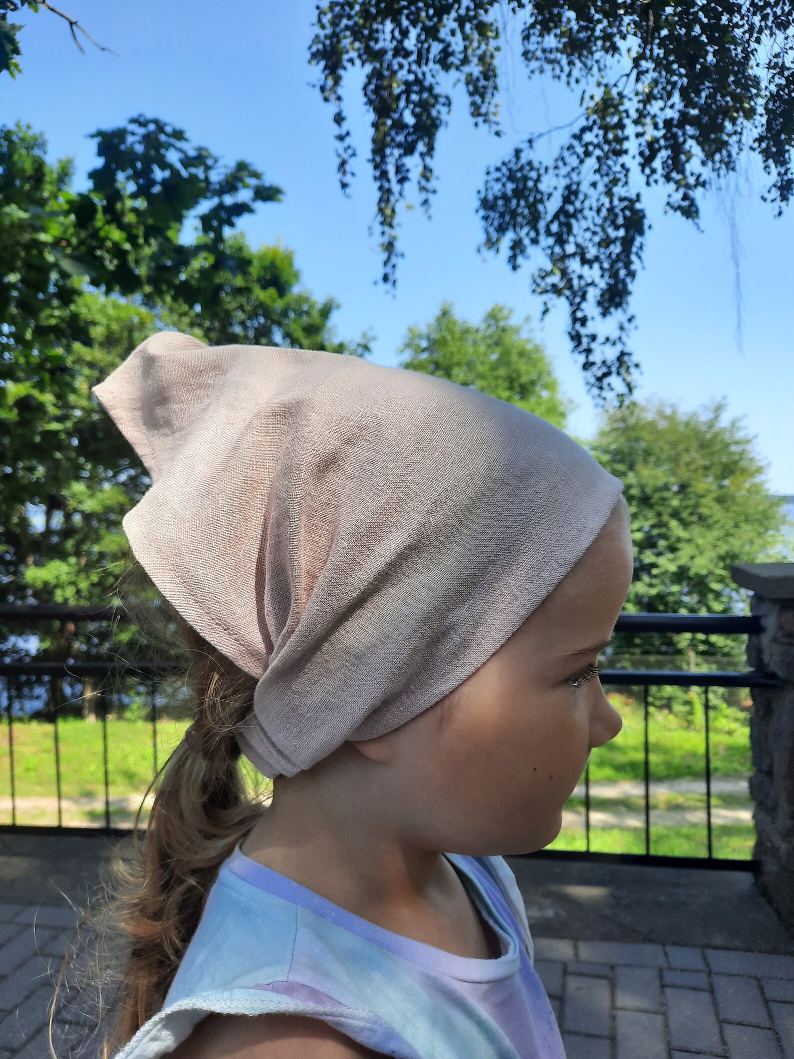 Girl Head Wrap for Summer, Kids Head Scarf, Linen Kerchief, Baby Wide ...