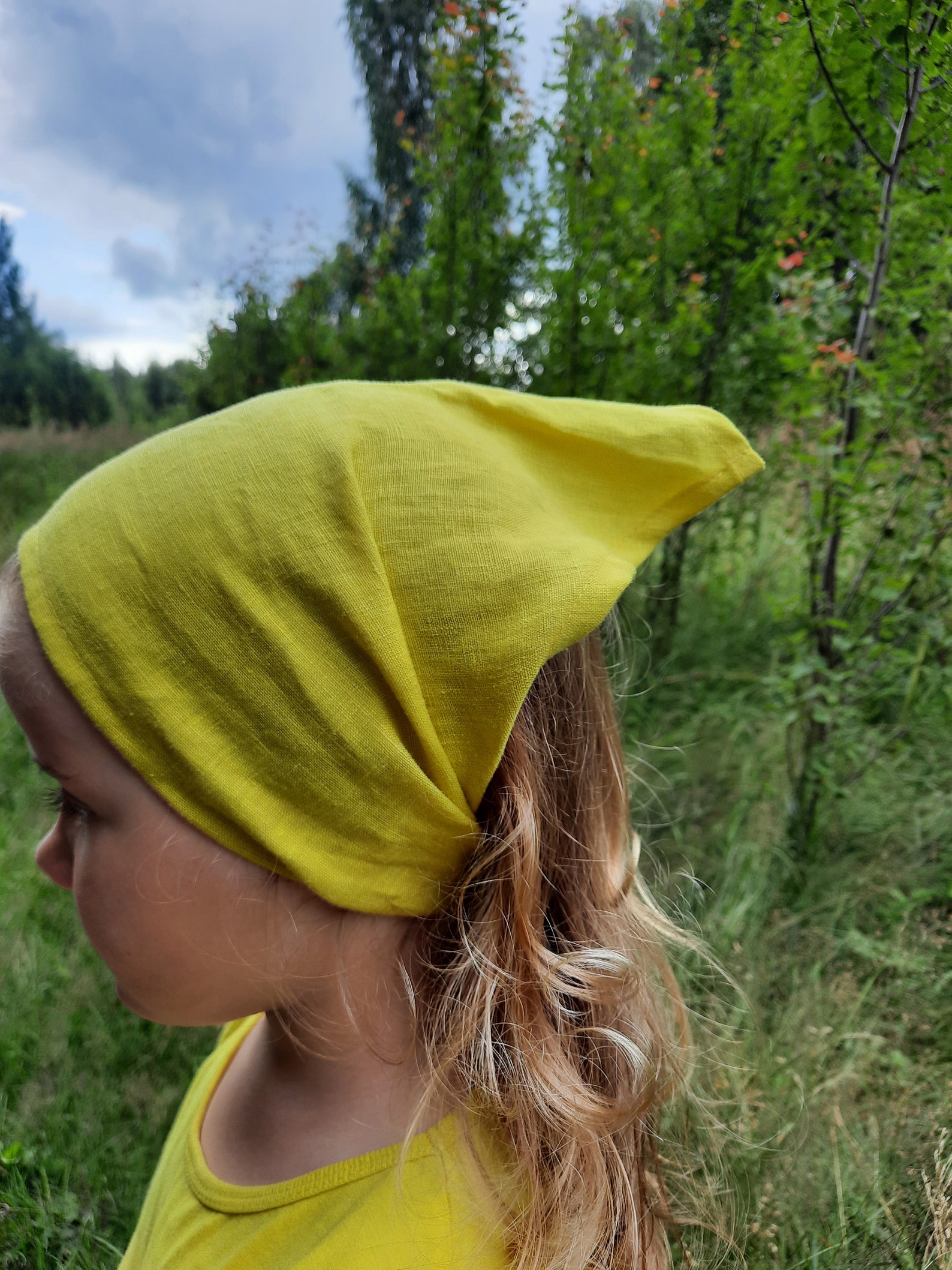 Girl Head Wrap for Summer, Kids Head Scarf, Linen Kerchief, Baby Wide ...