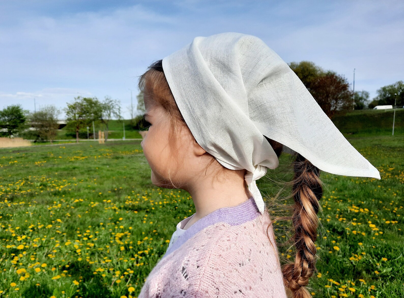 Kids Head Scarf, Girl Head Wrap for Summer, Linen Kerchief, Child ...