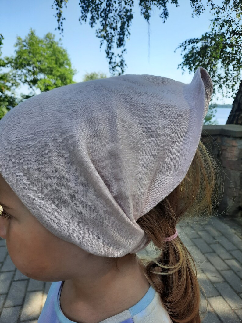 Kids Head Scarf, Girl Head Wrap for Summer, Linen Kerchief, Child ...