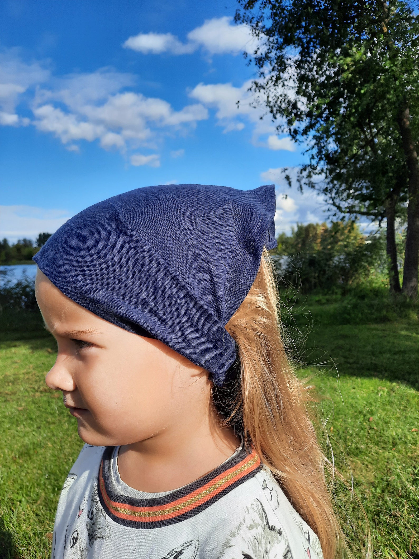 Kids Head Scarf, Girl Head Wrap for Summer, Linen Kerchief, Child ...