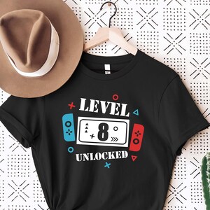Level 8 Unlocked Shirt, Boy Gamer T-shirt, Kids Birthday Party, Level ...