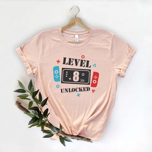 Level 8 Unlocked Shirt, Boy Gamer T-shirt, Kids Birthday Party, Level ...