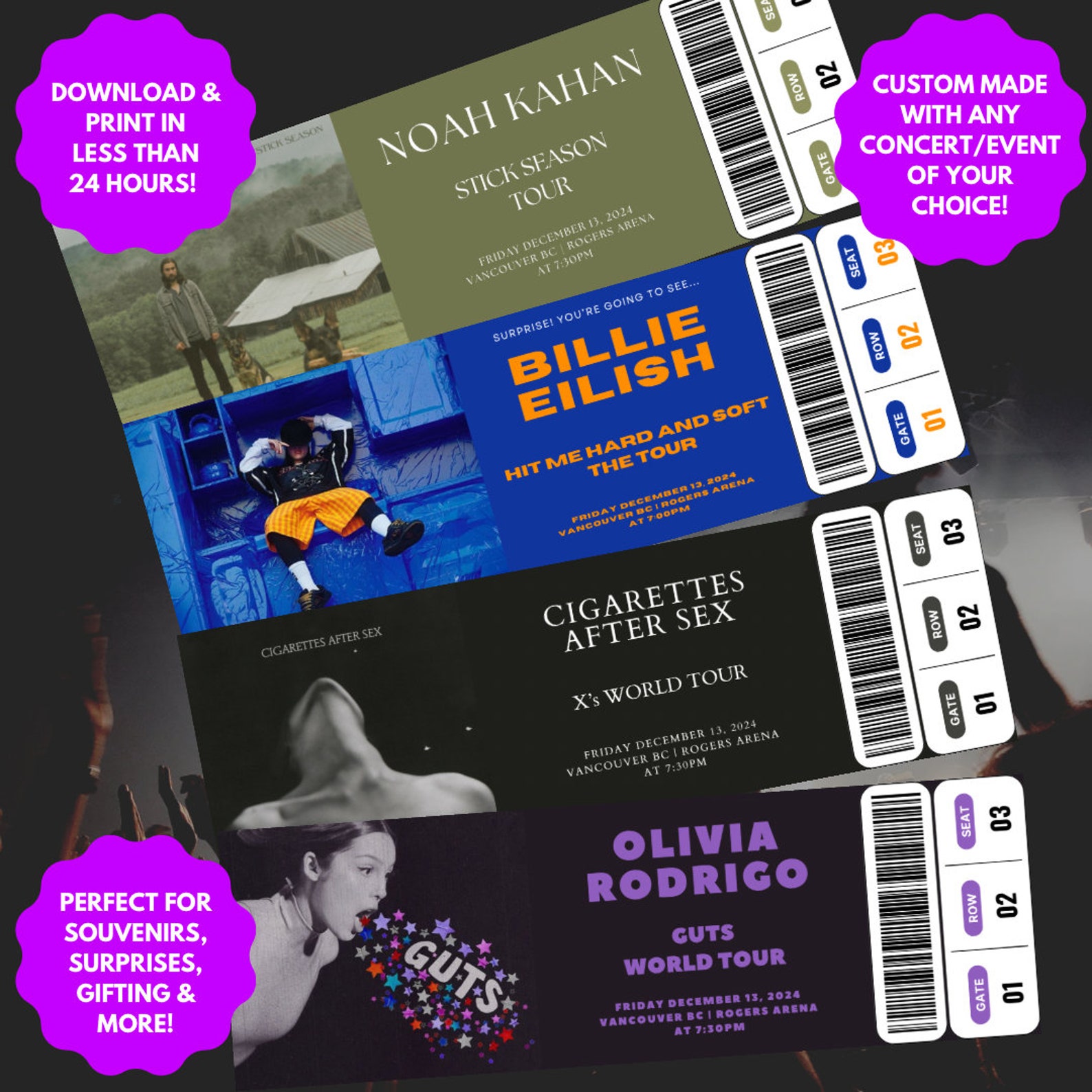 Printable Concert Ticket, Concert Ticket Download, Customized Event ...